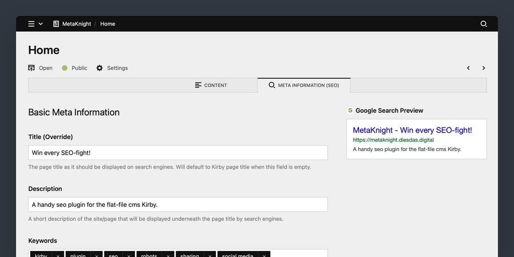 MetaKnight | Kirby CMS Plugins