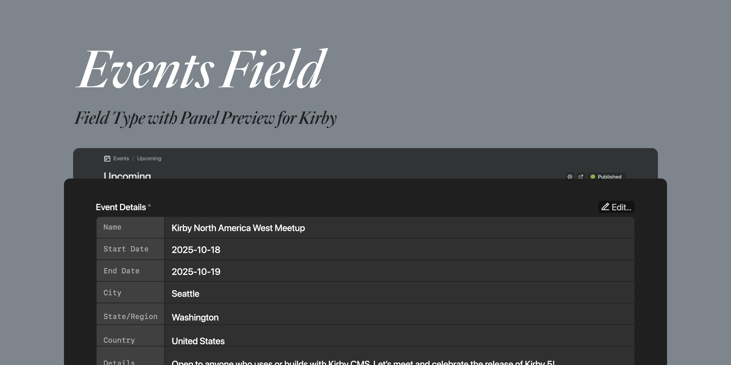 Events Field | Kirby CMS Plugins